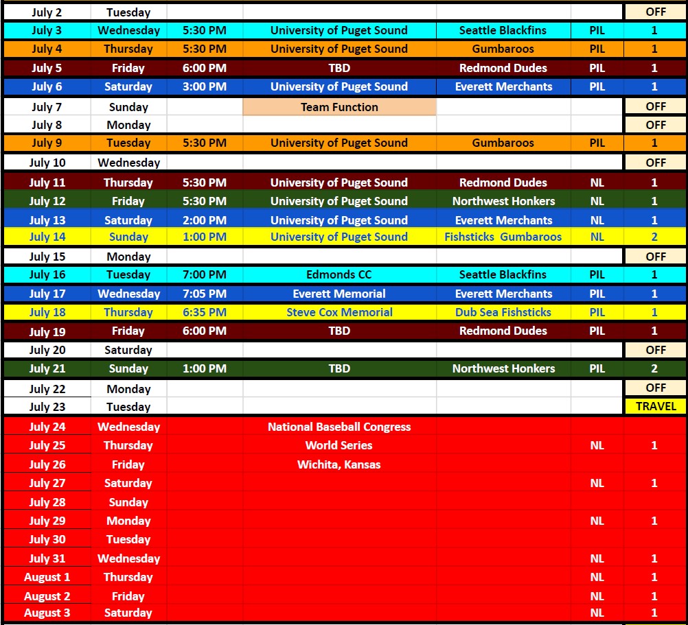 Schedule – Seattle Cheney Studs Baseball