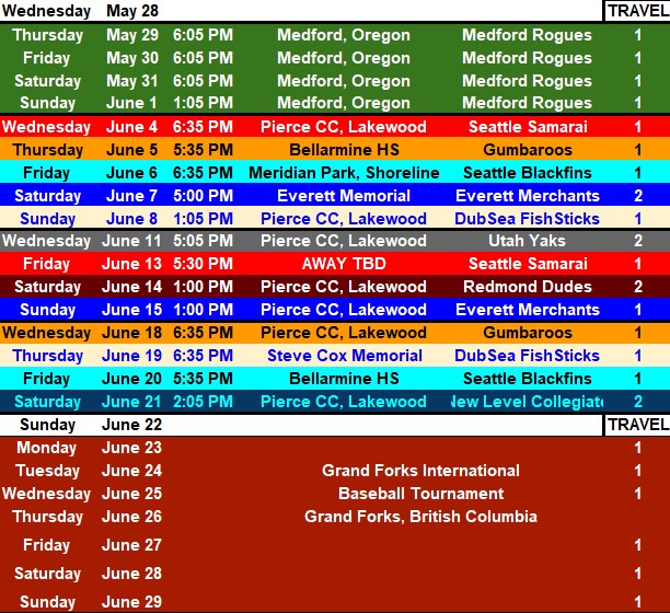 Schedule – Seattle Cheney Studs Baseball